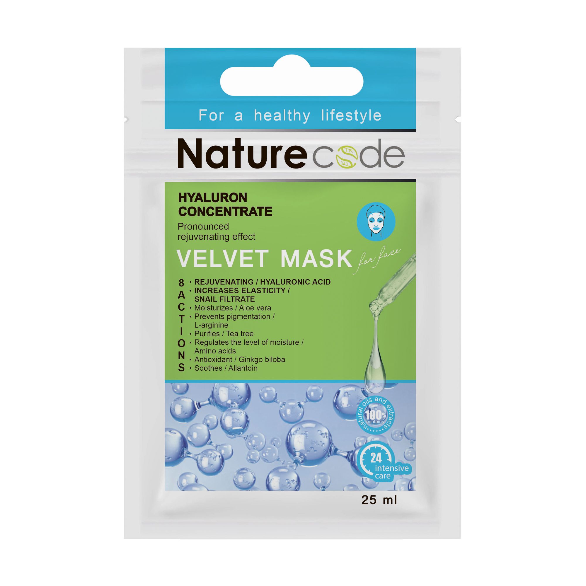 Тканинна маска для обличчя Nature Code Velvet Mask Гіалурон концентрат ...