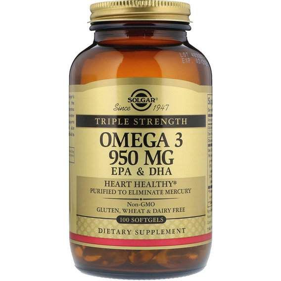 Омега 3 Solgar Omega-3, EPA & DHA, Triple Strength 950 mg 100 Softgels ...