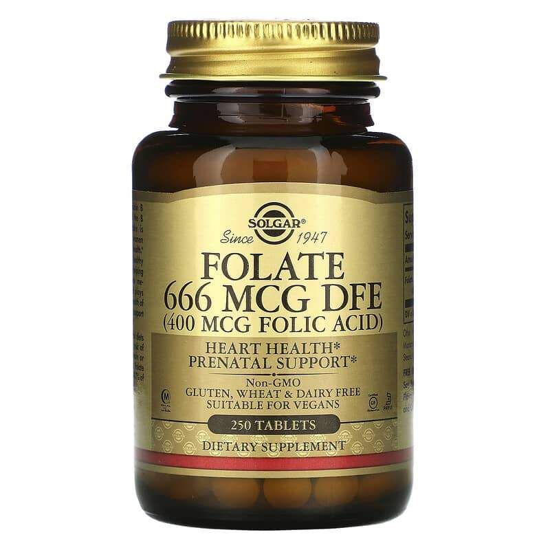 Фолієва кислота Solgar Folate 666 mcg DFE (Folic Acid 400 mcg) 250 Tabs ...