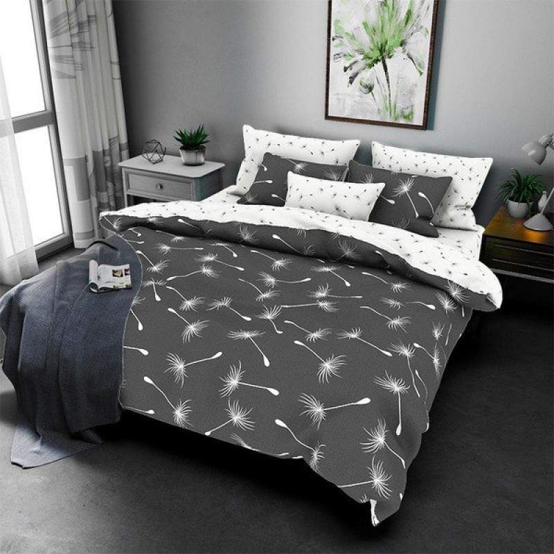 Постільна білизна МТХ Квіти кульбаби на сіро білому 145 х 215 полуторна 70х70х2 880444