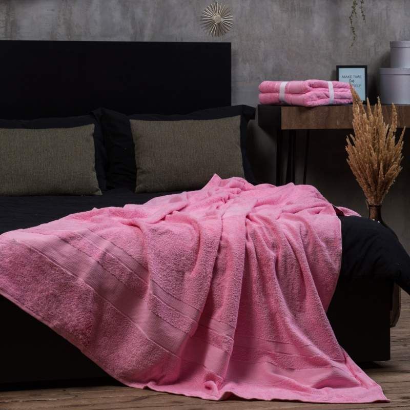 Простынь махровая МТХ бордюр сатин 150х200 400 г/м Розовый (884238 ...