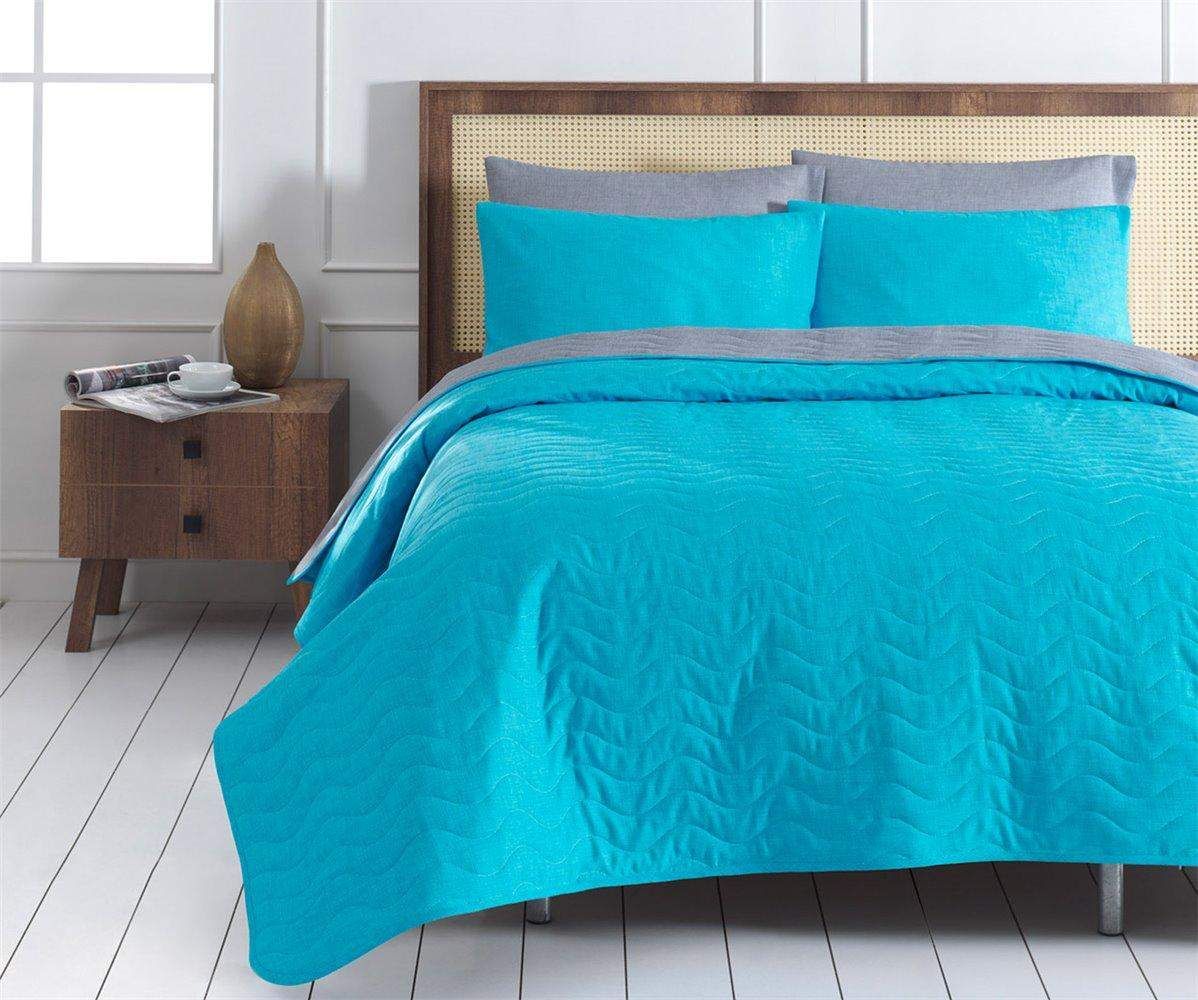 Покривало стьобане з наволочками Eponj Home Maxicolor turkuaz бірюзовий ...