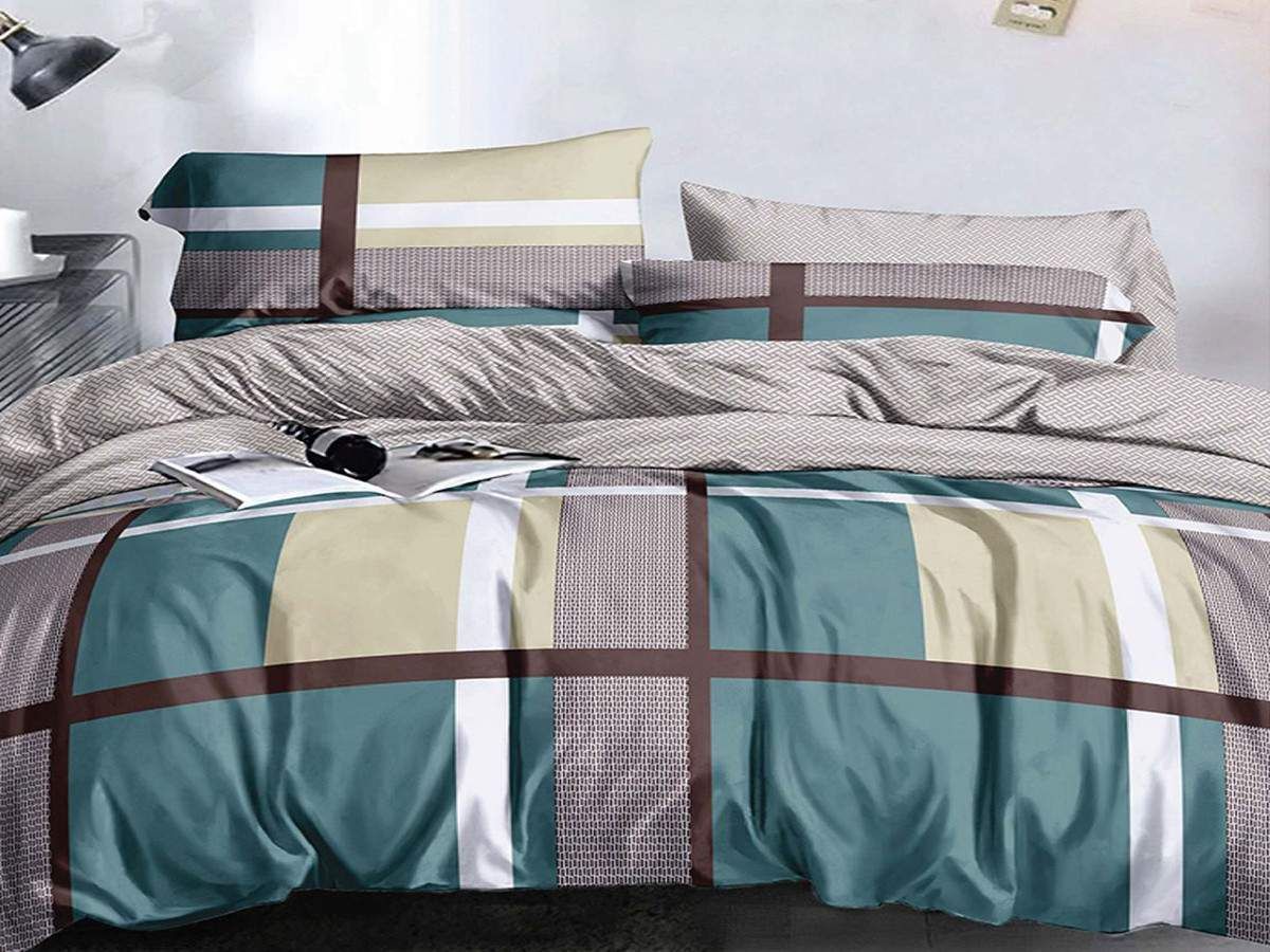 Комплект постільної білизни Ecotton двоспальний 180х215 см Клітка сіро ...