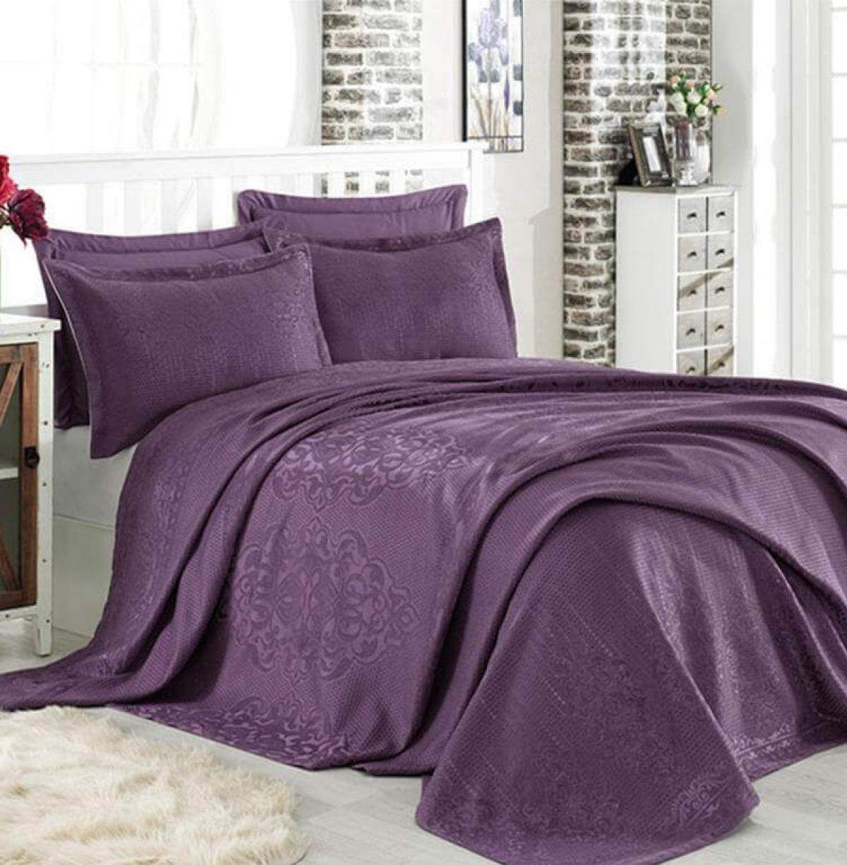 Покрывало жаккард с наволочками Dantela Vita Mina murdum сливовый евро ...
