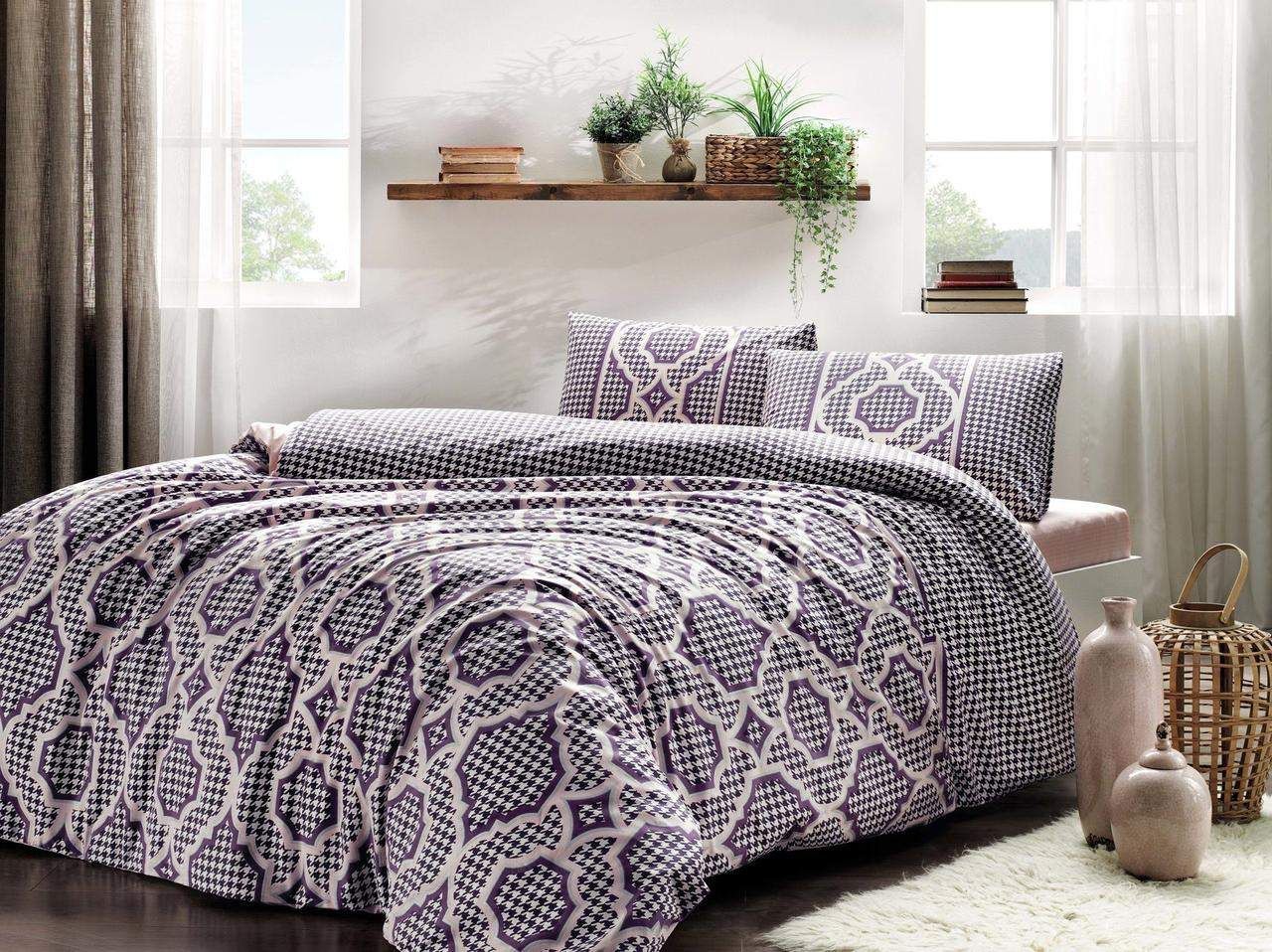 Постільна білизна Tac ранфорс Evana mor v03 фіолетовий євро (929596 ...