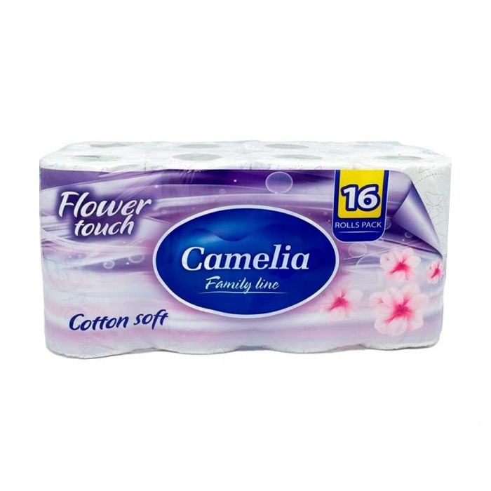 Туалетная бумага Camelia Flower Touch Магнолия, белая, 3-слойная, 112 отрывов, 16 рулонов ...
