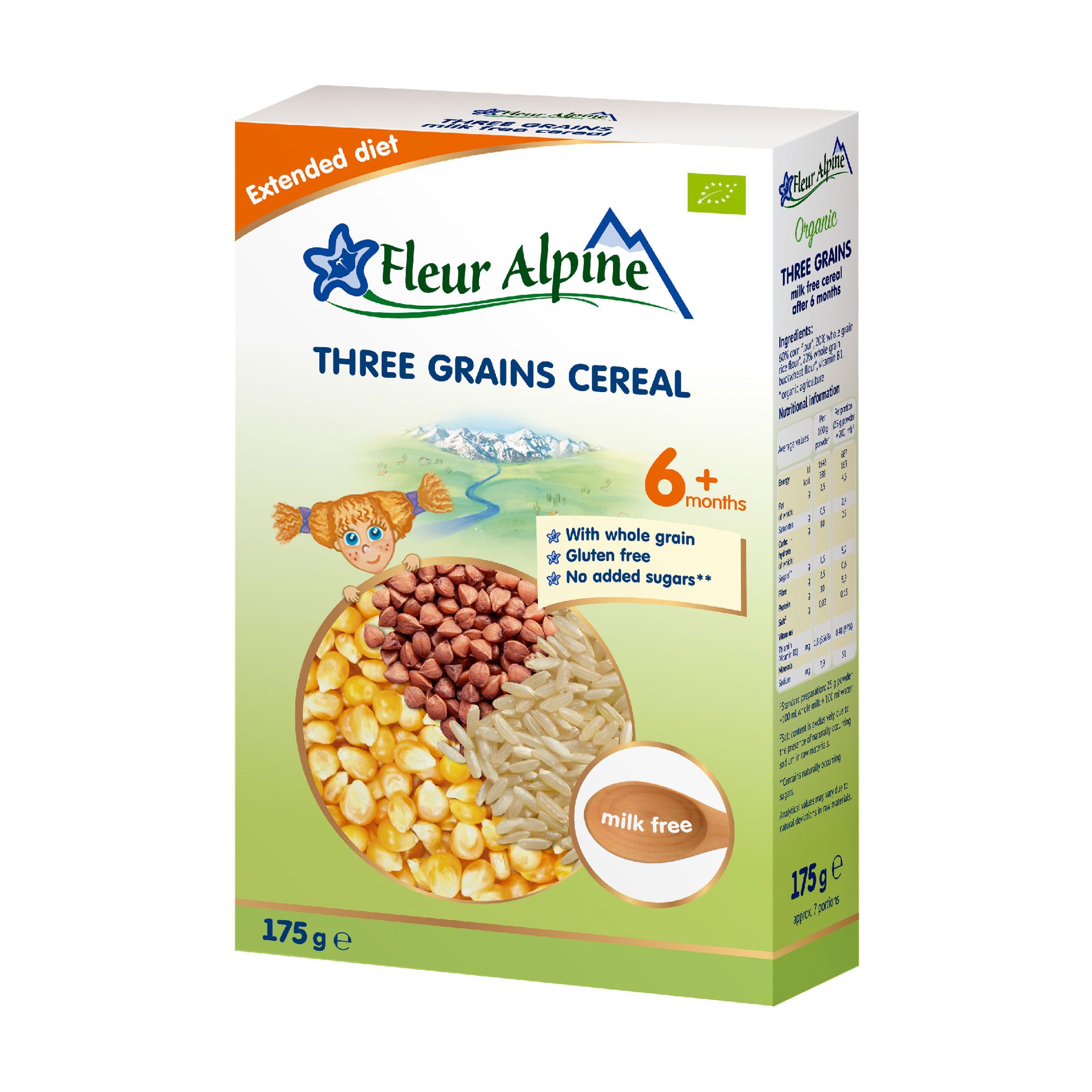 Дитяча безмолочна каша Fleur Alpine Three Grains Cereal Три злаки, від ...