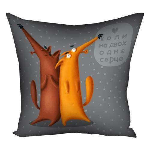 Подушка габардинова з принтом Колі на двох серце 30x30 (3P_DOG120 ...