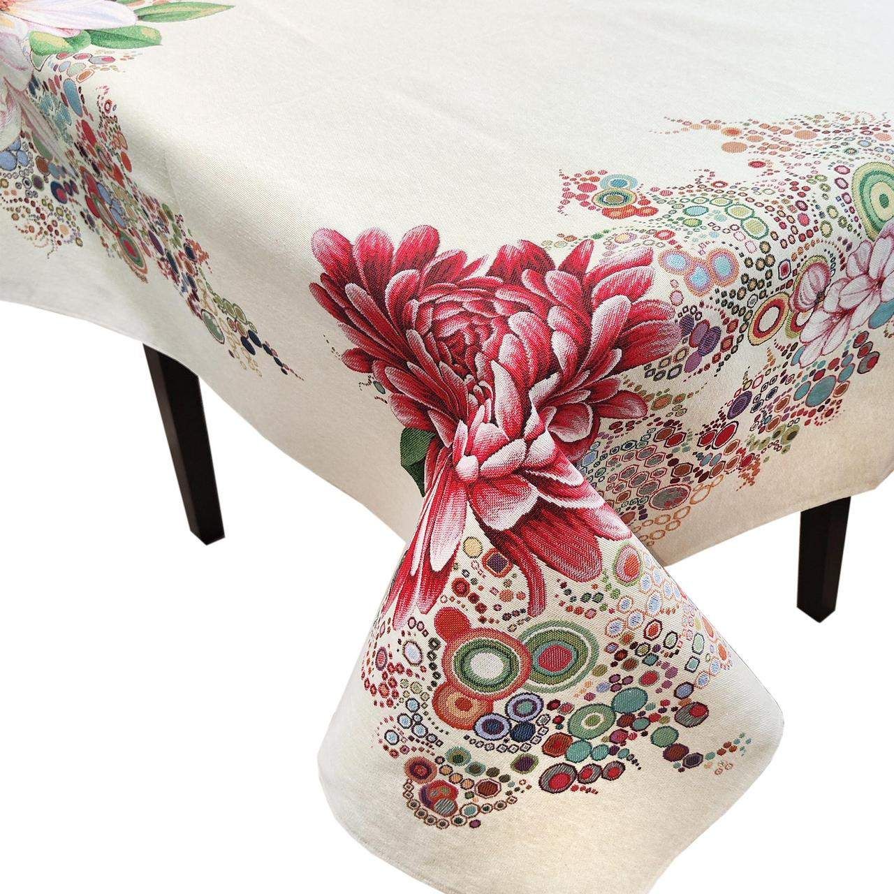 Скатерть Maystat Роскошный георгин из испанского гобелена 137х240 см бежевая (0014-P240) (970727 ...