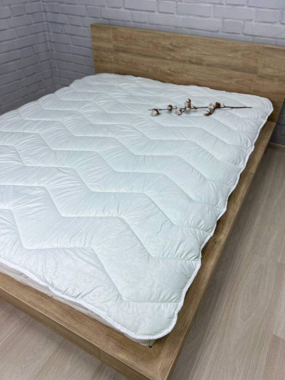 Демісезонна ковдра двоспальна 200х220 Комфорт біла з мятним відтінком 971663 — купити на Eva