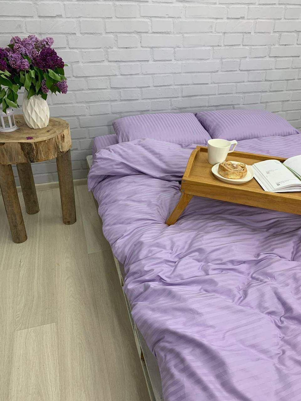 Комплект постельного белья Страйп-сатин евро 200х220 наволочки 50х70 лаванда (972732) — купить ...