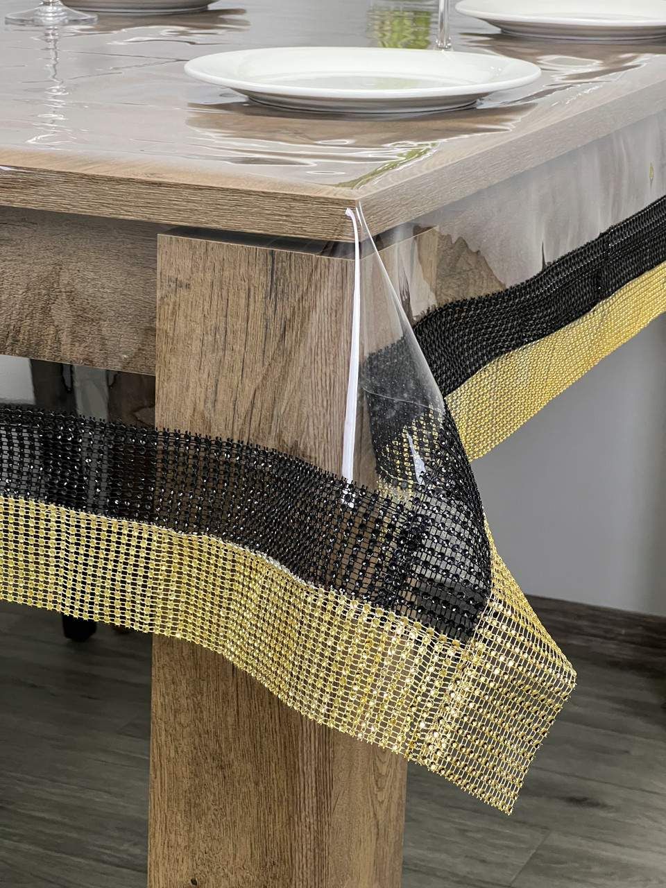 Силиконовая скатерть с Черно-золотой стразовой лентой 370х170 см ...