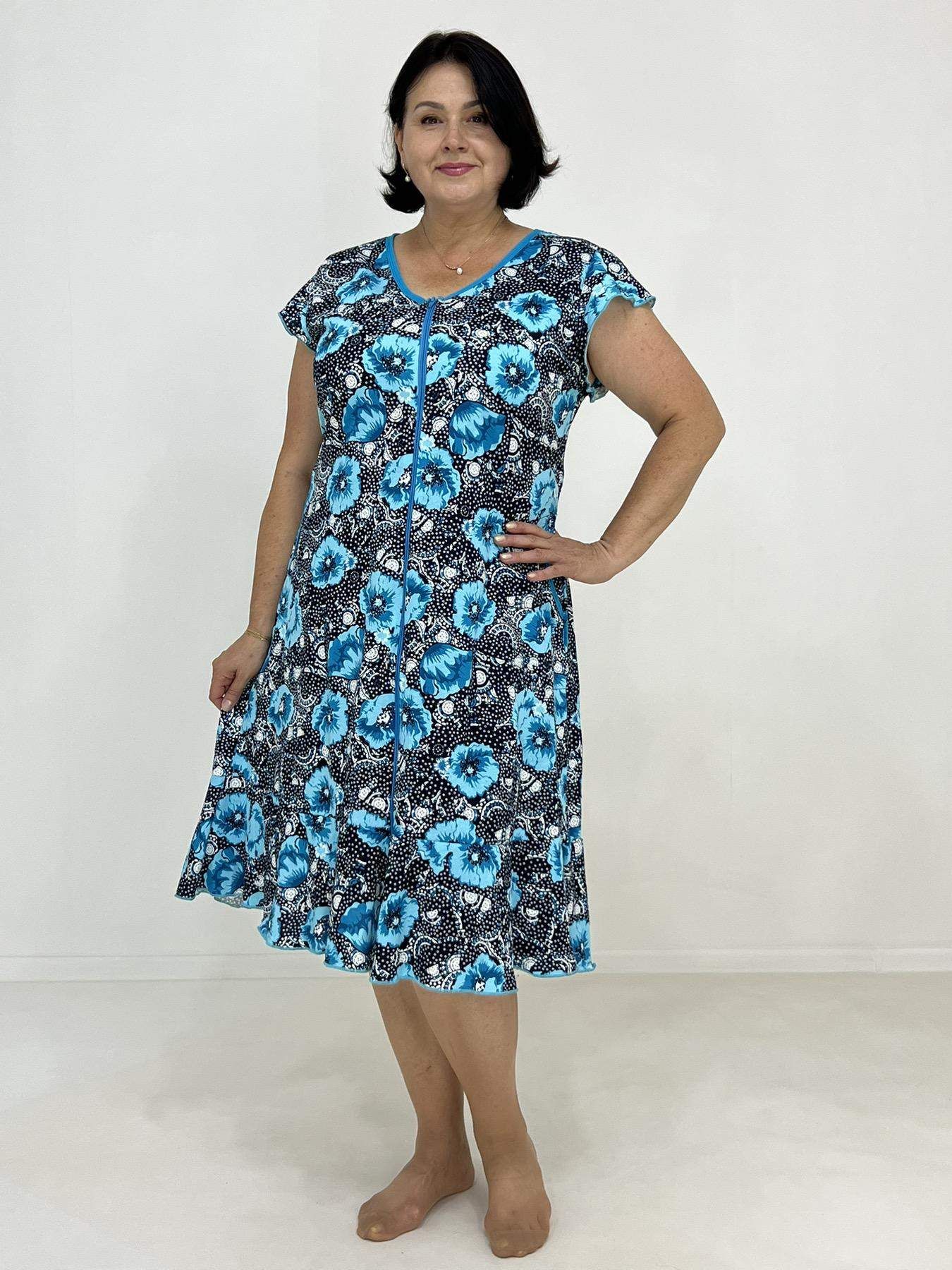 Халат жіночий з валаном Triko Макі 64-66 Чорно-блакитний (92483087-5) (983344) — купити на EVA ...