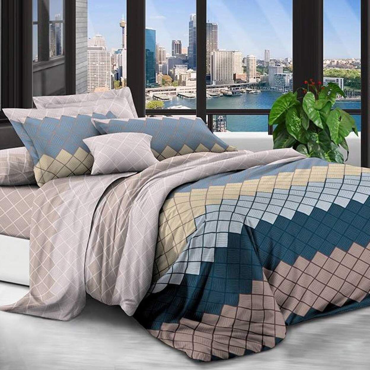 Постільна білизна полуторна різнокольорова Геометрія Бязь Поліестер ...