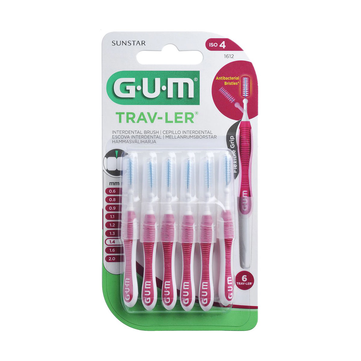 Набір міжзубних щіток GUM Trav-Ler 1.4 мм, червоні, 6 шт — купити на EVA.UA