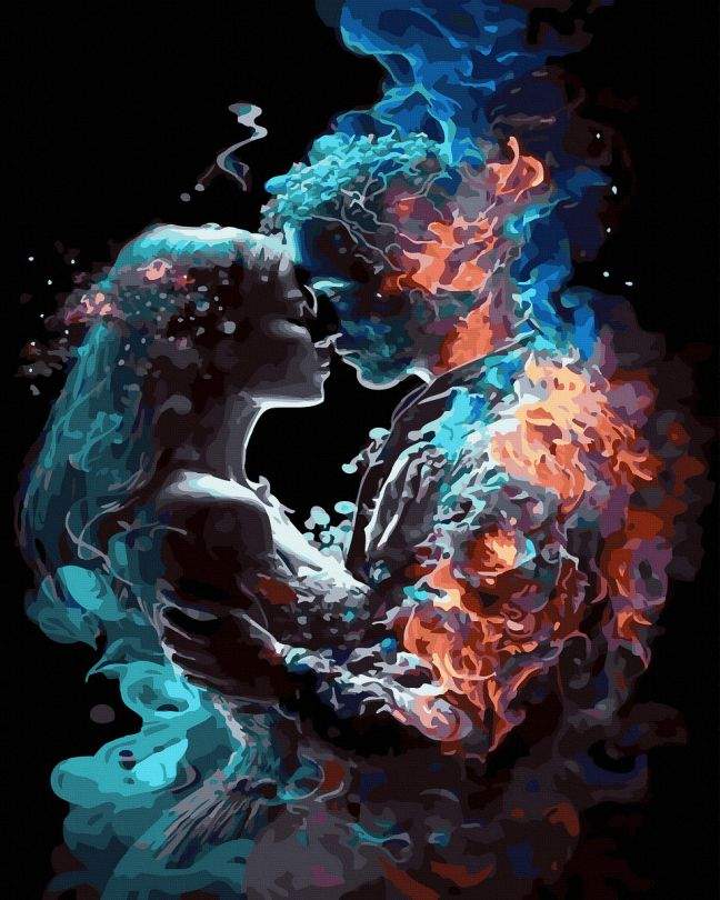 Картина по номерам Трепетные объятия влюбленных (черное полотно) (BK ...