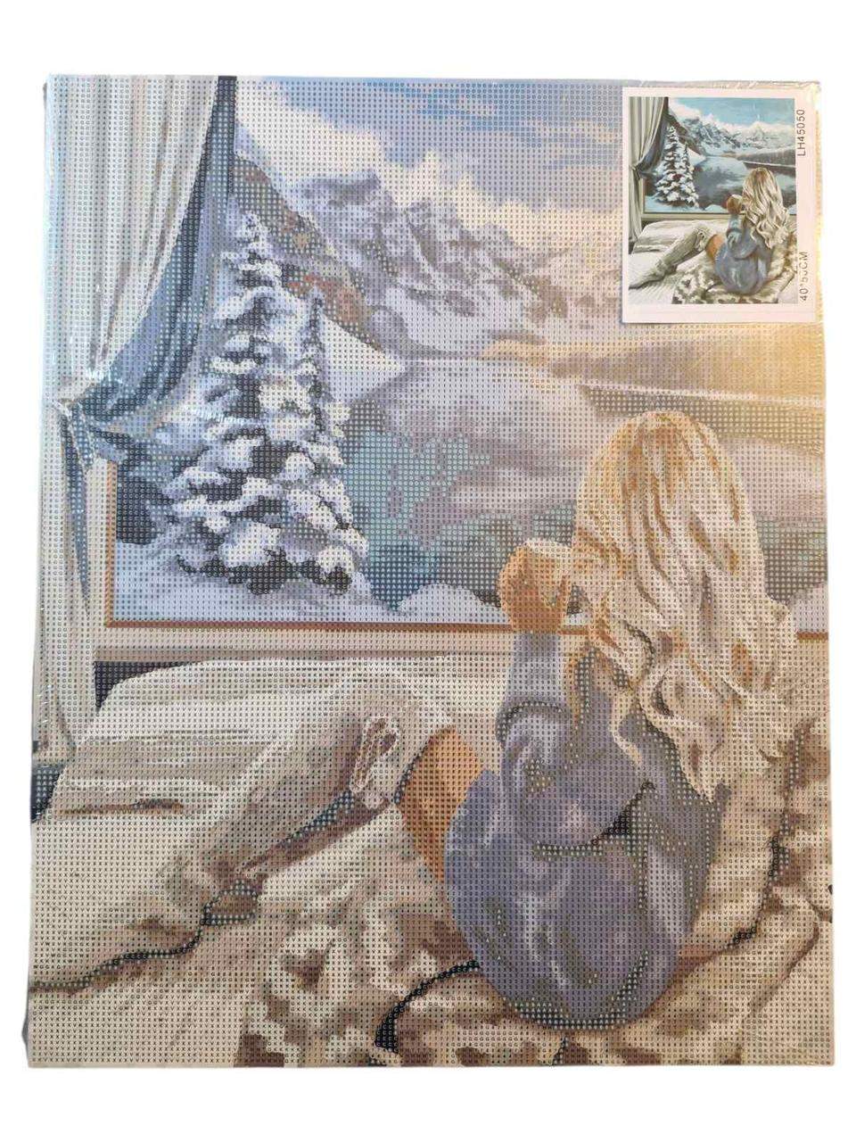Алмазная мозаика Девушка на фоне зимнего пейзажа 40*50 см набор ...