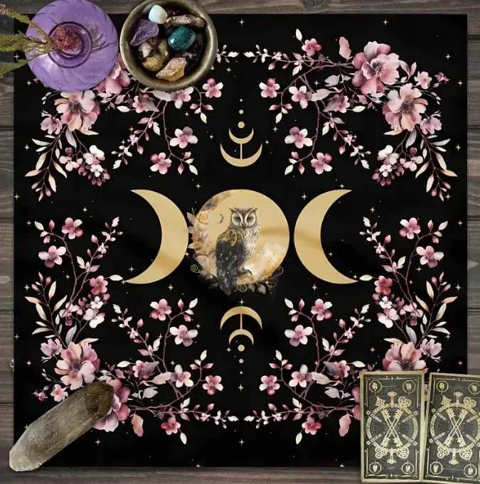 Скатерть для гадания на Таро, рунах Троелуние с совой 75см на 75 см ...
