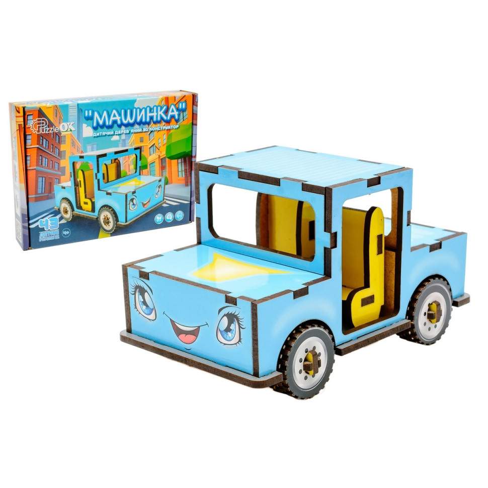 Дитячий дерев'яний 3D конструктор "Машинка" PuzzleOK Puz-00930, 43 ...