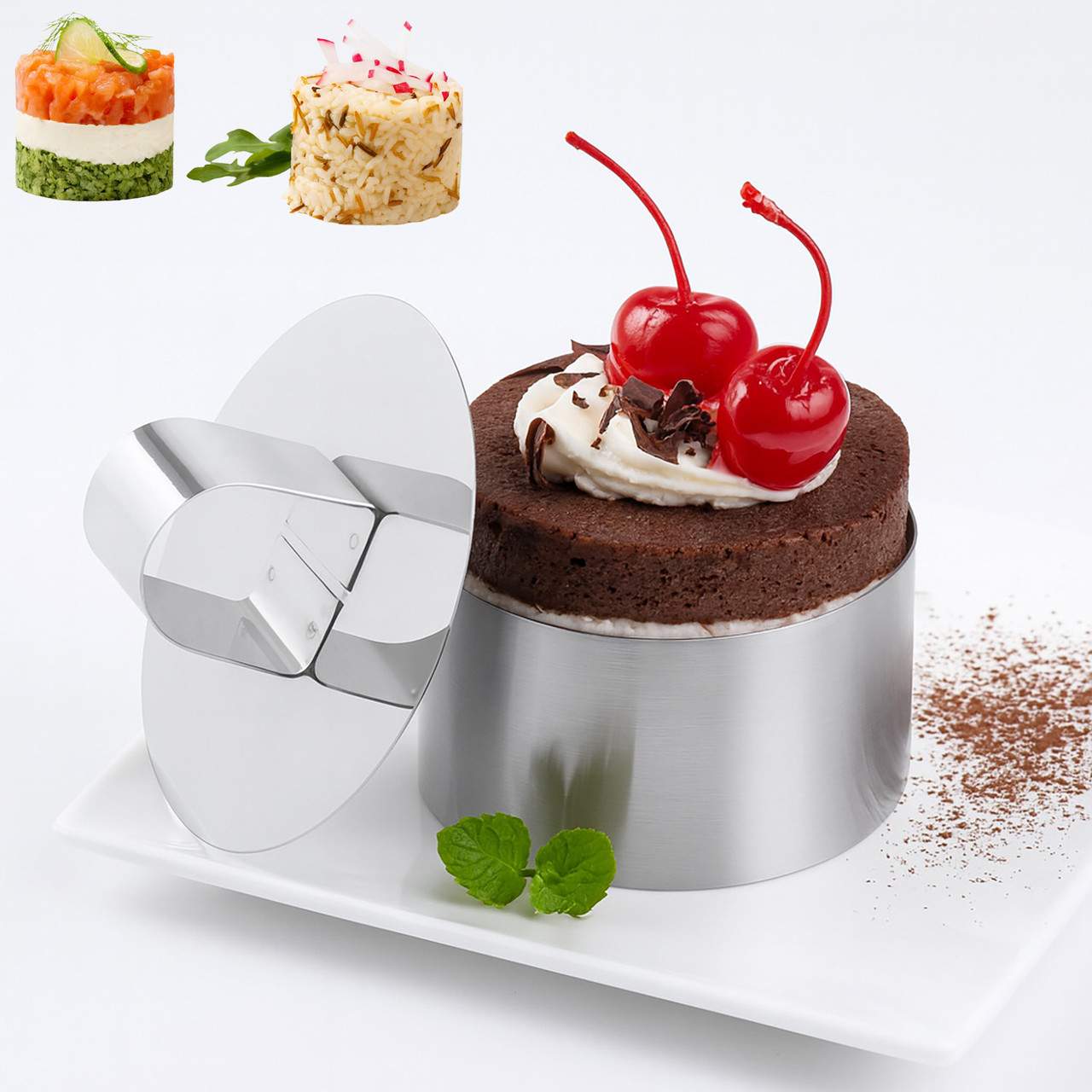 Круглая форма кольцо кулинарное с выталкивателем для выкладки/вырубки муссов, салатов и гарниров ...