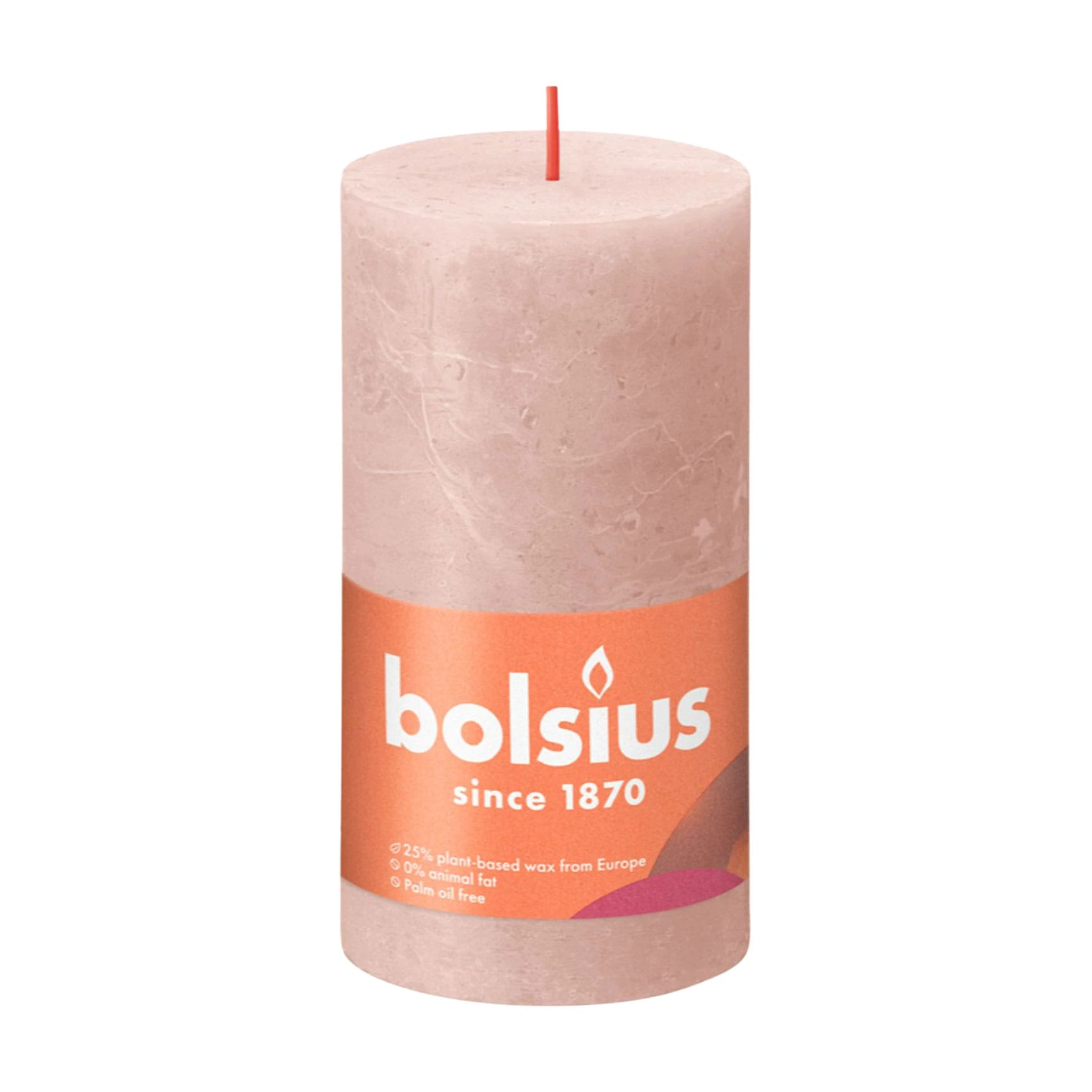 Цилиндрическая свеча Bolsius Rustic Shine Туманно-розовая, 130*68 мм ...