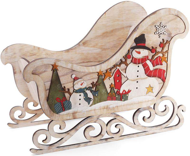 Декоративные сани снеговики деревянные для новогоднего декора 63.5х32 ...