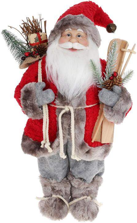 Мягкая игрушка Санта с лыжами 46 см красный с серым новогодний декор ...