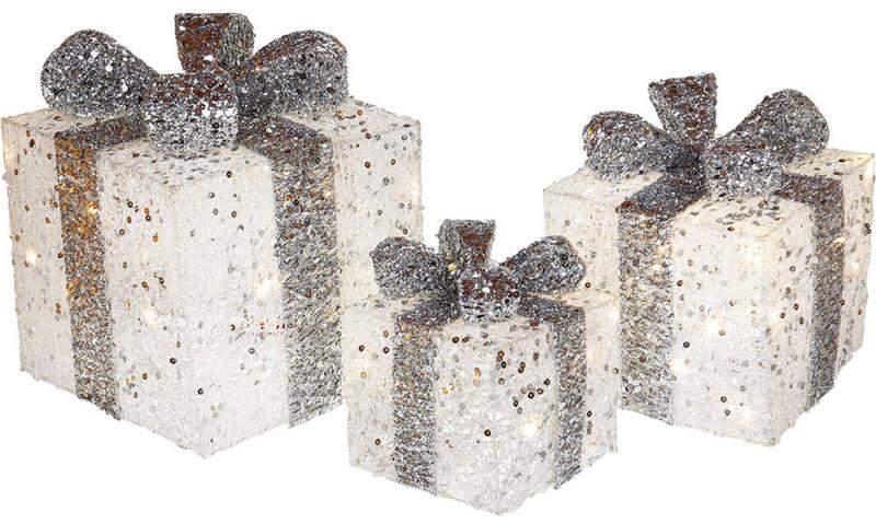 Набор декоративных коробок с LED-подсветкой белый с серебряным для ...