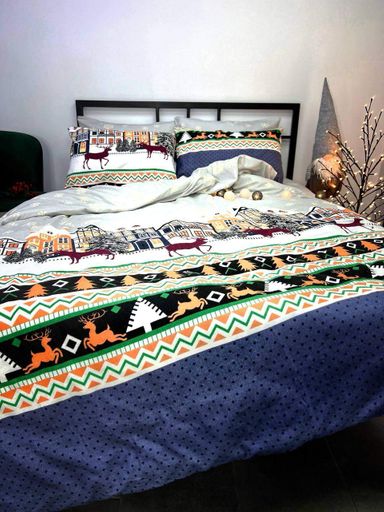 Постільна білизна двоспальна 175х210 фаланель байка Різдвяний будиночок ...