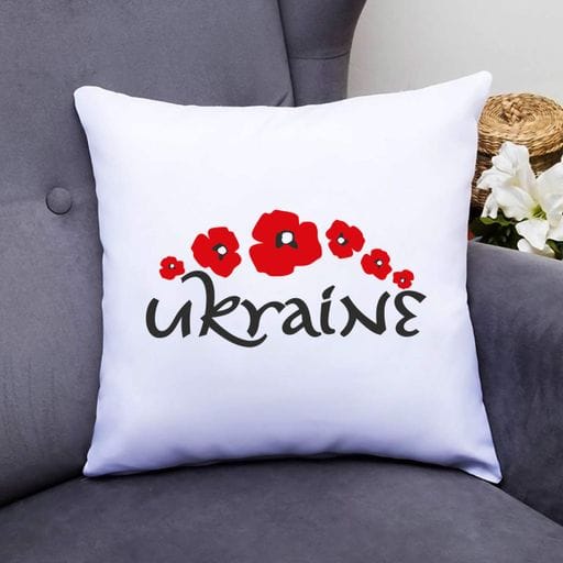Подушка декоративна з принтом "Ukraine червоні квіти" Push IT Білий ...