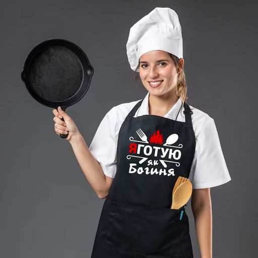 Фартух кухонний з принтом Кавун Я готую як Богиня 68 см Чорний (1022024 ...