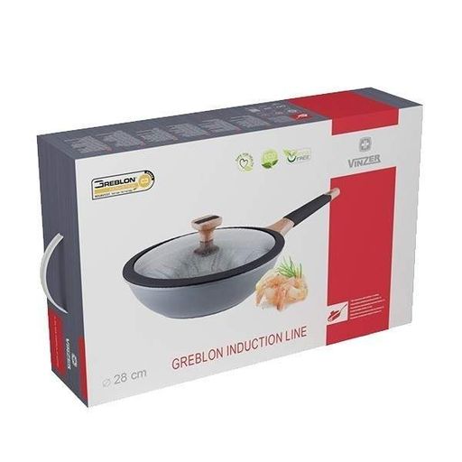 Сковорода WOK з кришкою Vinzer Greblon Induction Line 28 см 50505 ...