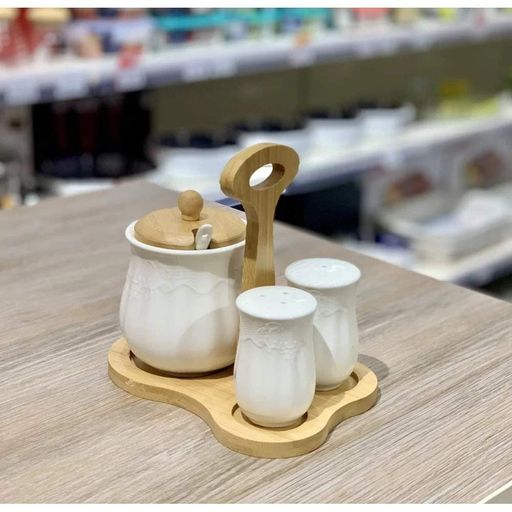 Набір для спецій порцеляновий на дерев'яній підставці Interos PJ03318 (1168723) — купити на EVA ...