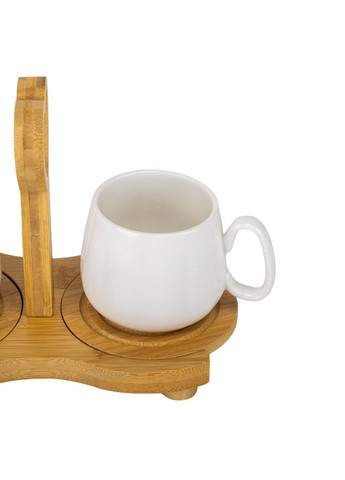 Набір кружок з бамбуковою підставкою Дует 17 см Elisey 9184-007 білий з коричневим 230 мл ...