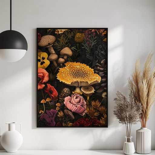 Постер Roomy "Yellow Mushroom" Черная рамка с антибликовым стеклом A4 ...