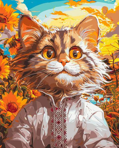 Картина за номерами патріотична Котик у вишиванці 40x50 см Орігамі Lw30070 1465121 — купити на