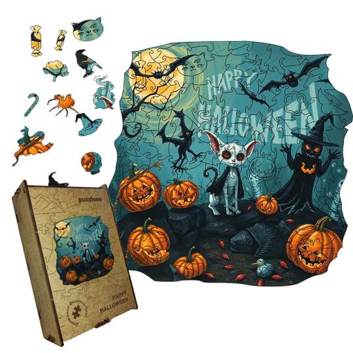 Пазл дерев'яний Happy Halloween, А4, Дерев'яна коробка 100 елементів ...
