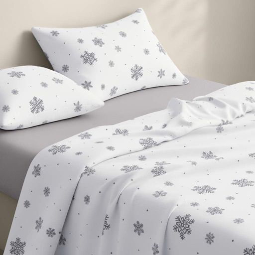 Євро постільна білизна фланель з простирадлом на резинці SNOWFLAKES ...