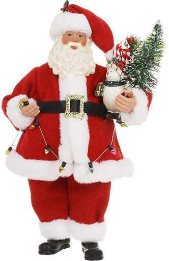 Новогодняя игрушка Санта с гирляндой 28см красный мягкая текстильная ...