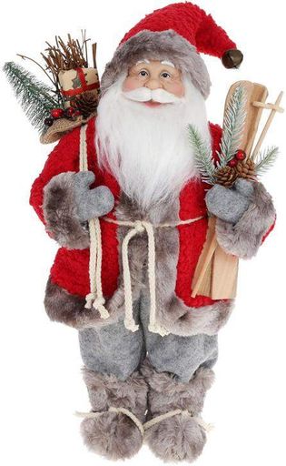 Мягкая игрушка Санта с лыжами 46 см красный с серым новогодний декор ...