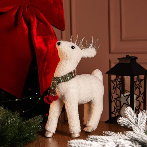 Новогодняя текстильная фигурка Олень 30 см белая для декора под елку ...