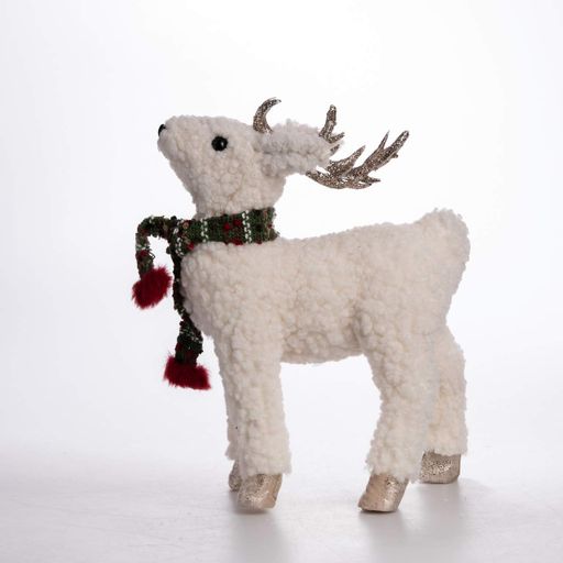 Новогодняя текстильная фигурка Олень 30 см белая для декора под елку ...