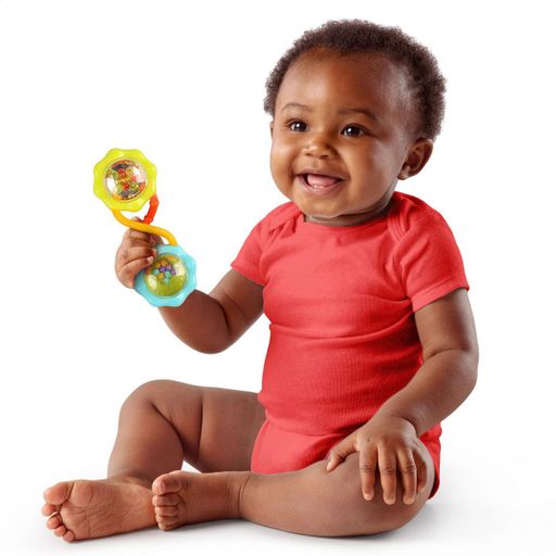 Игрушка-погремушка Bright Starts Rattle & Shake Barbell желто-голубая ...