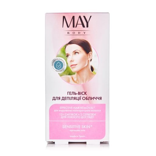 Воскові смужки для депіляції обличчя MAY body для чутливої шкіри, 12 шт ...