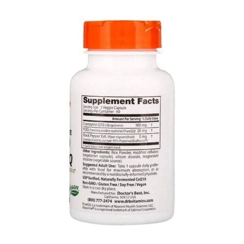 Коензим Doctor's Best High Absorption CoQ10 100 mg plus PQQ 20 mg with PureQQ and BioPERINE 60 ...