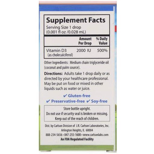 Вітамін D Carlson Labs Super Daily D3 2000 IU 0.35 fl oz 10,3 ml ...