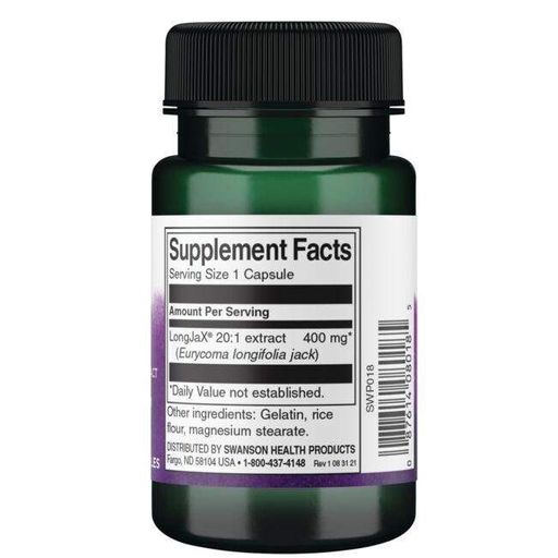 Екстракт кореня Еврікоми Swanson LongJax Eurycoma Longifolia Jack 400 ...