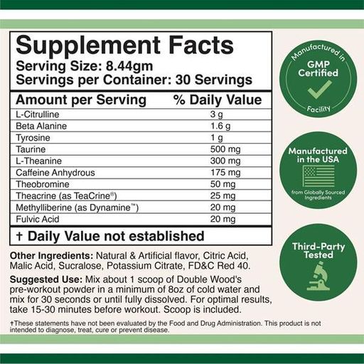 Комплекс до тренування Double Wood DWS Pre-Workout 260 g /30 servings/ Fruit Punch (967967 ...