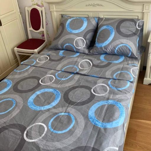 Постільна білизна двоспальна сіра з блакитним геометрія Бязь Голд ...