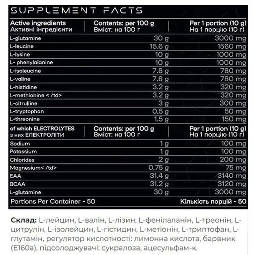 Амінокомплекс для спорту Powerful Progress EAA + BCAA 500 g /50 servings/ Tropical mix (975385 ...